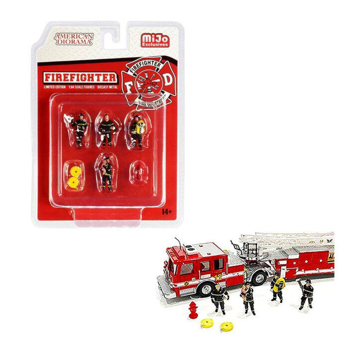 American Diorama Firefighter 7 Piece 1/64 Scale Die-cast Figures ...