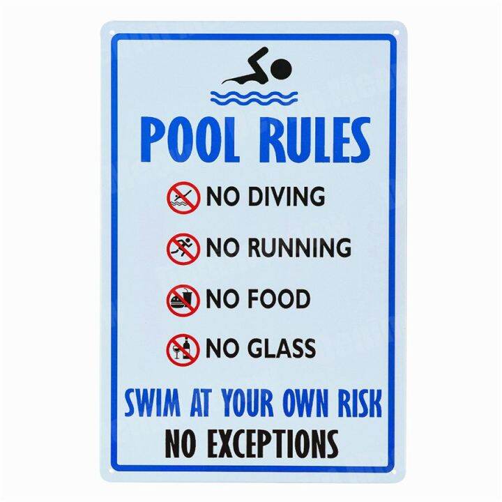 Pool Rules Signs No Diving No Running No Food No Glass Metal Tin Signs ...