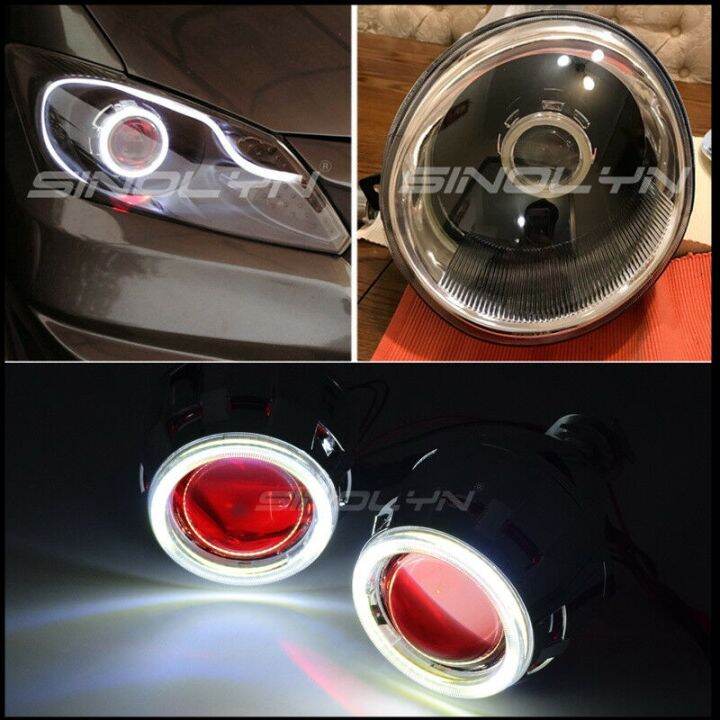 COB LED Angel Devil Eyes DRL Bi xenon Lens Projector Headlight For Car ...