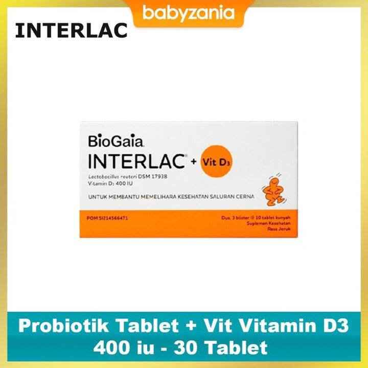 Interlac Probiotik Tablet + Vit Vitamin D3 400 iu - 30 Tablet | Lazada ...