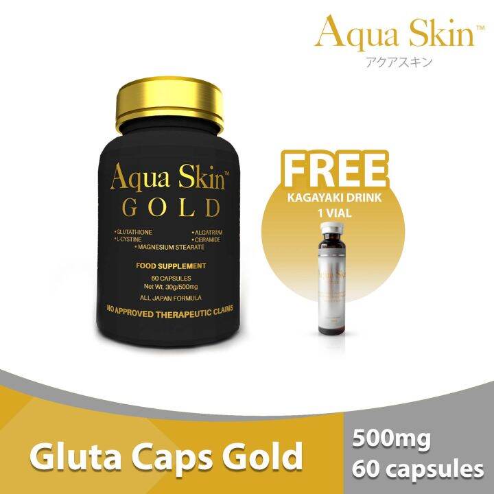 Aqua Skin Gluta Caps Gold with Ceramide 500mg 60 capsule with FREE ...