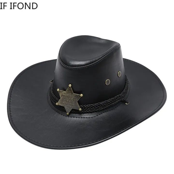 【Ready】 NEW High Quality Faux Leather Western Cowboy Hat For Men Vintage Gentleman Dad Jazz Cap ...