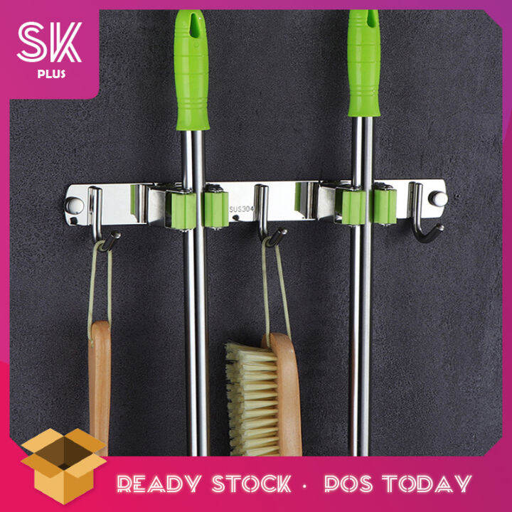 SKplus 304 Stainless Steel Wall Mounted Mop Rack Cleaning Tools ...