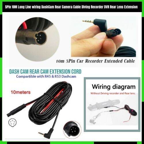 5Pin 10M Long Line wiring DashCam Rear Camera Cable Driving Recorder ...