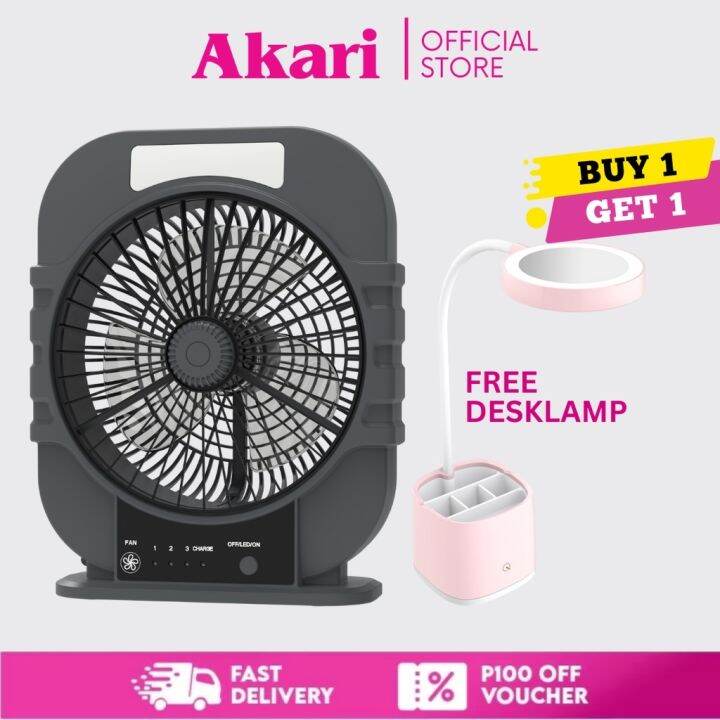 Akari 8 Rechargeable Oscillating Desk Fan with LED Night Light ARF-3509 ...
