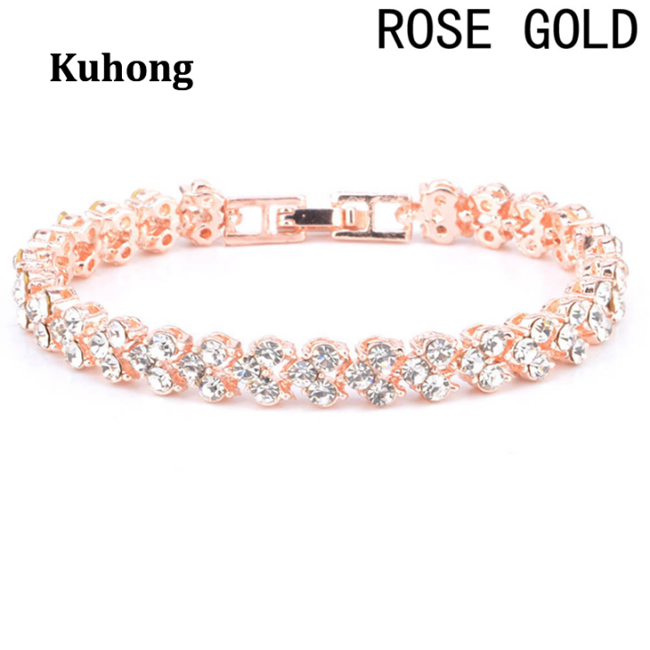 Kuhong สร้อยข้อมือแฟชั่นสไตล์โรมันของผู้หญิง,ของขวัญประดับเพชรคริสตัล ...
