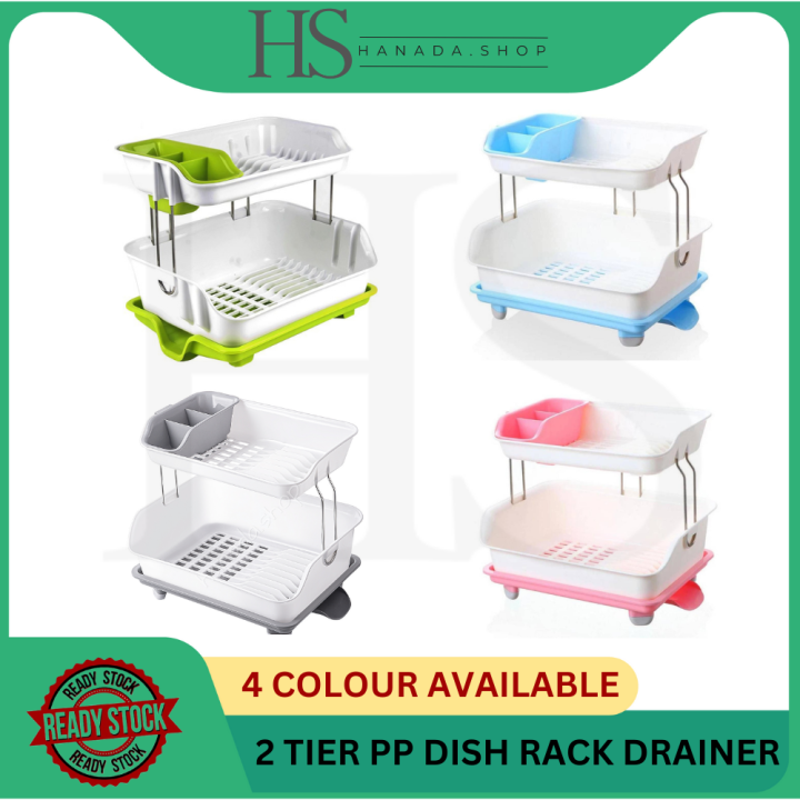 2 Tier Plastic Kitchen Water Drip Dish Drainer Drying Storage Rack ...