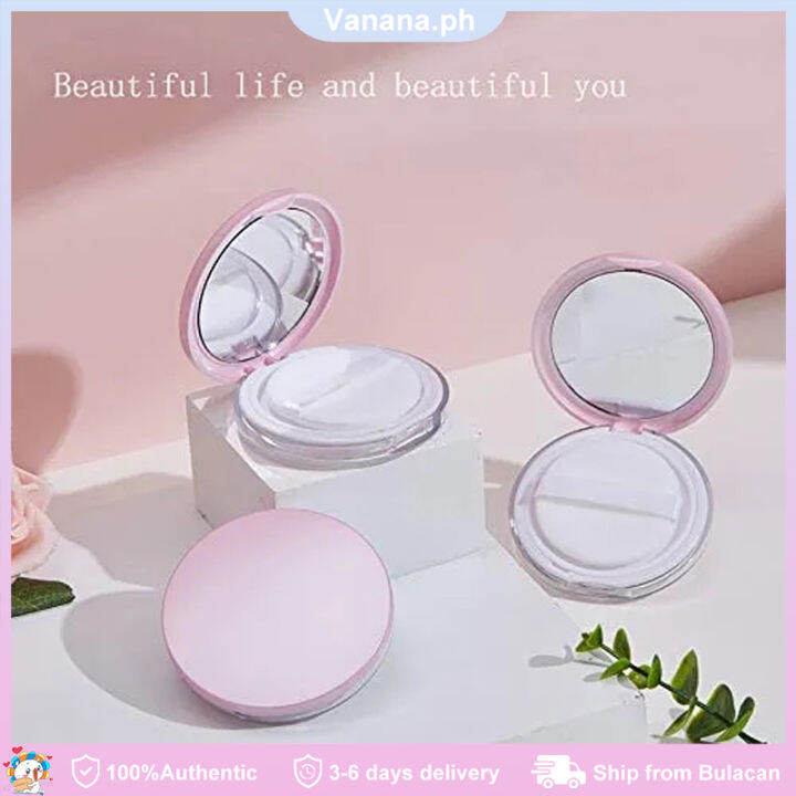 Plastic Loose Powder Compact Container with Velvet Powder puff Mirror ...