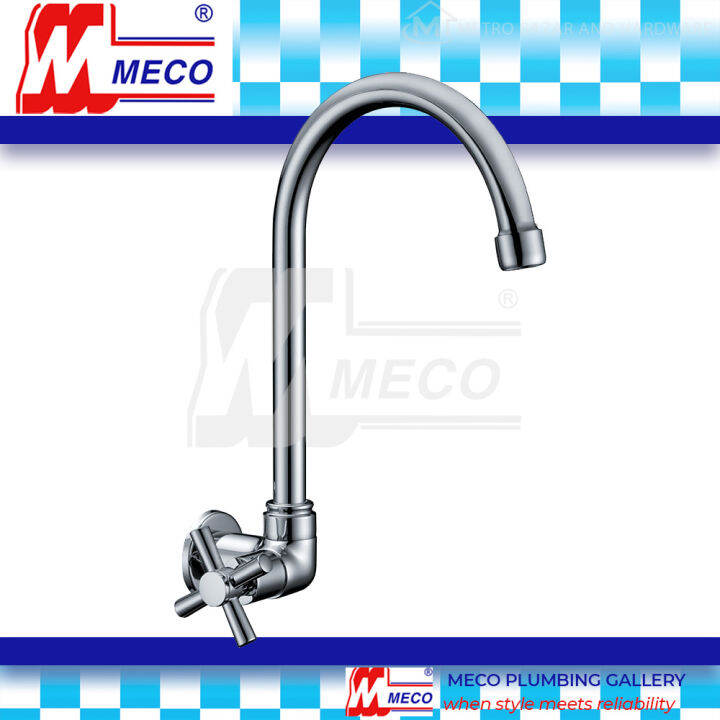 Meco Wallmount Kitchen Faucet with High Rise Goose Neck Spout Cross ...