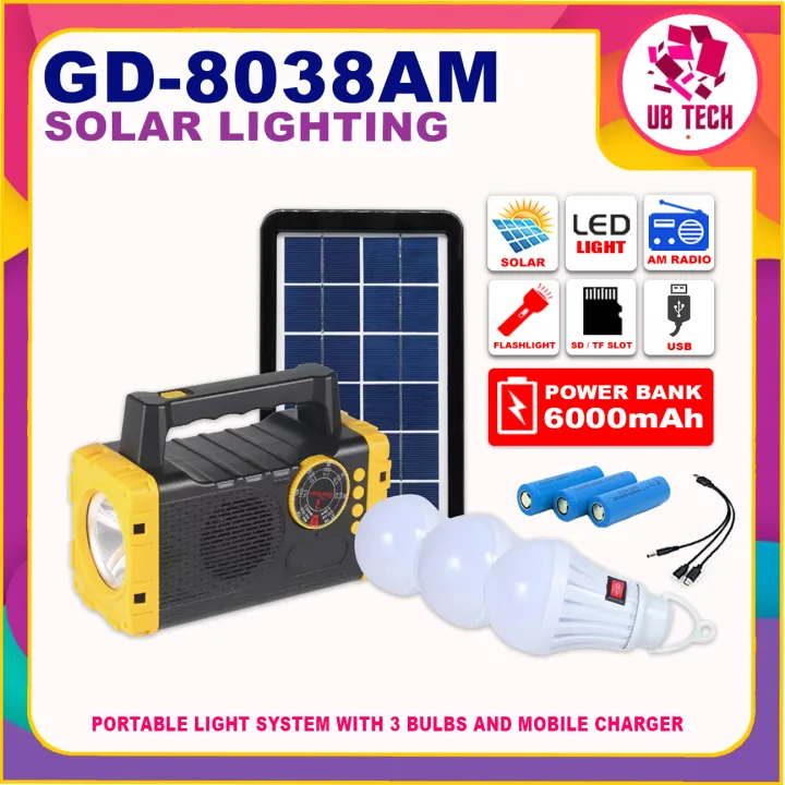 GDPLUS GD-8038AM BLUETOOTH Plus Solar Lighting System Kit ...