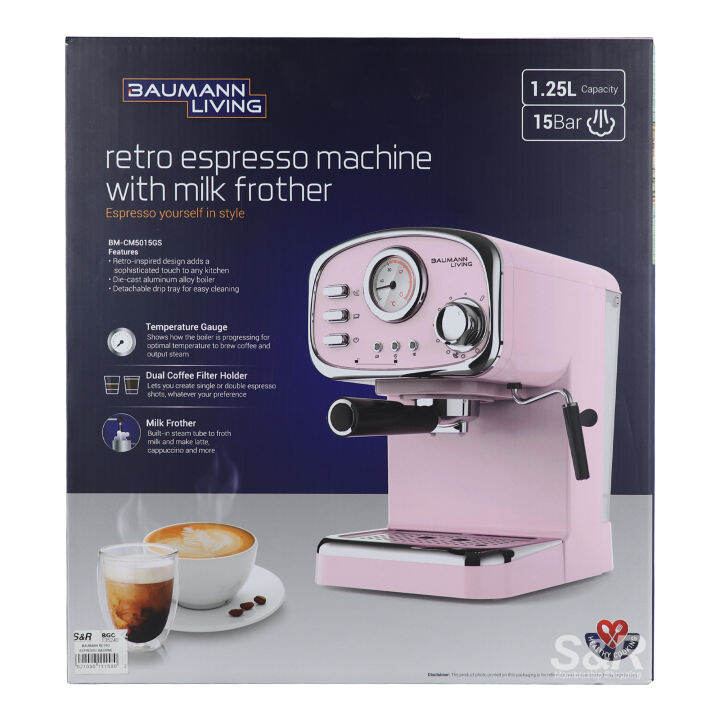 Baumann Living Retro Espresso Machine with Milk Frother BM-CM5015GS ...