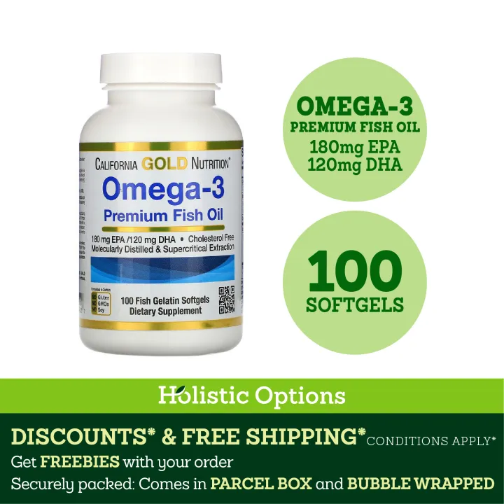 [Authentic] California Gold Nutrition, Omega-3 Premium Fish Oil, 180 EPA / 120 DHA, 100 Fish ...