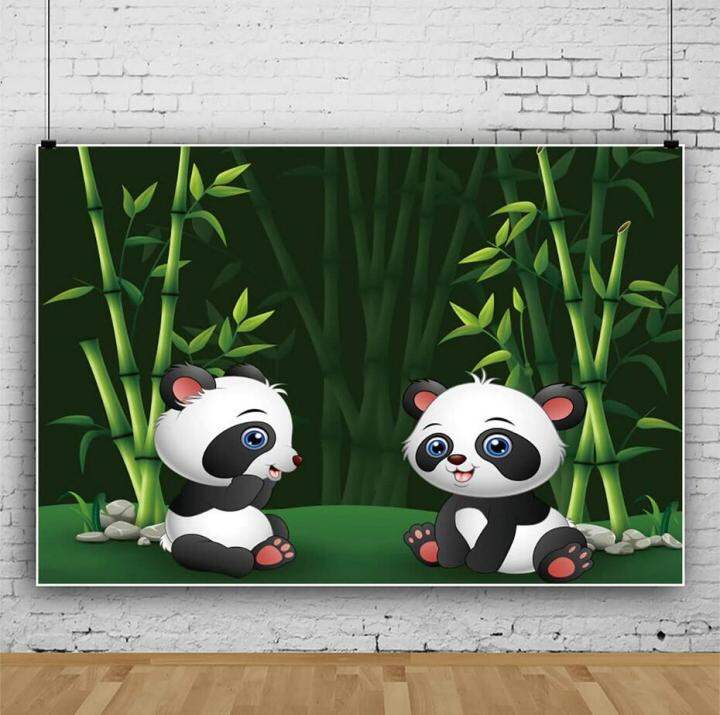 5x3ft Cute Panda Birthday Photography Backdrop for Green Bamboo and ...