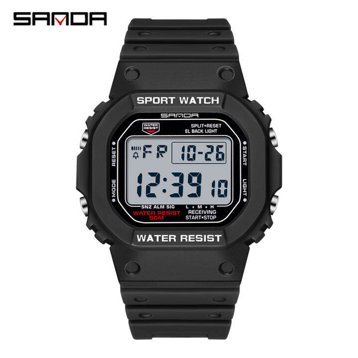 SANDA Fashion Square Dial Men's Digital Watch 50M Waterproof Military ...
