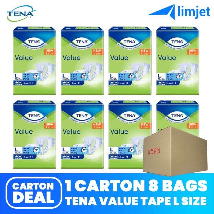 Tena Value Tape Adult Diapers Large L8 ( L Size -45 Inch-58 Inch/ 114CM-147CM) [Carton Deal ...