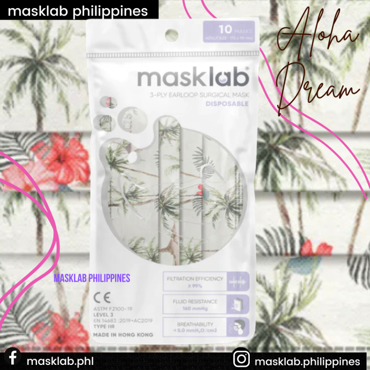 masklab : ALOHA DREAMS : ADULT 3-PLY SURGlCAL MASK 2.0 ( POUCH OF 10PCS ) | Lazada PH