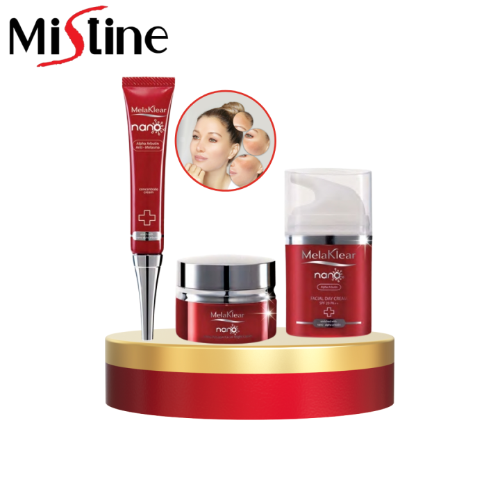 ชุดครีมทาฝ้า เดย์ครีม ไนท์ครีม มิสทีน เมลาเคลียร์ นาโน อัลฟ่า อาร์บูติน (3 ชิ้น) / Mistine ...