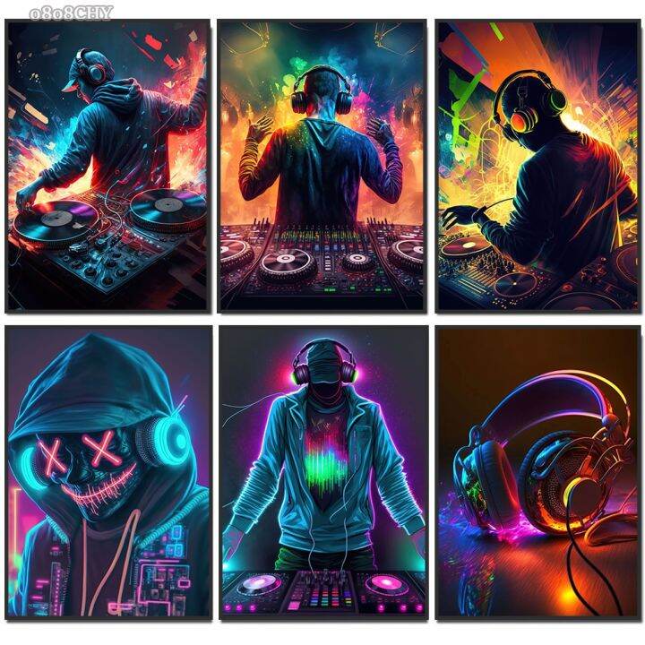 Neon Dj Canvas Prints Posters - Dj Pop Art Canvas Painting Headphones ...