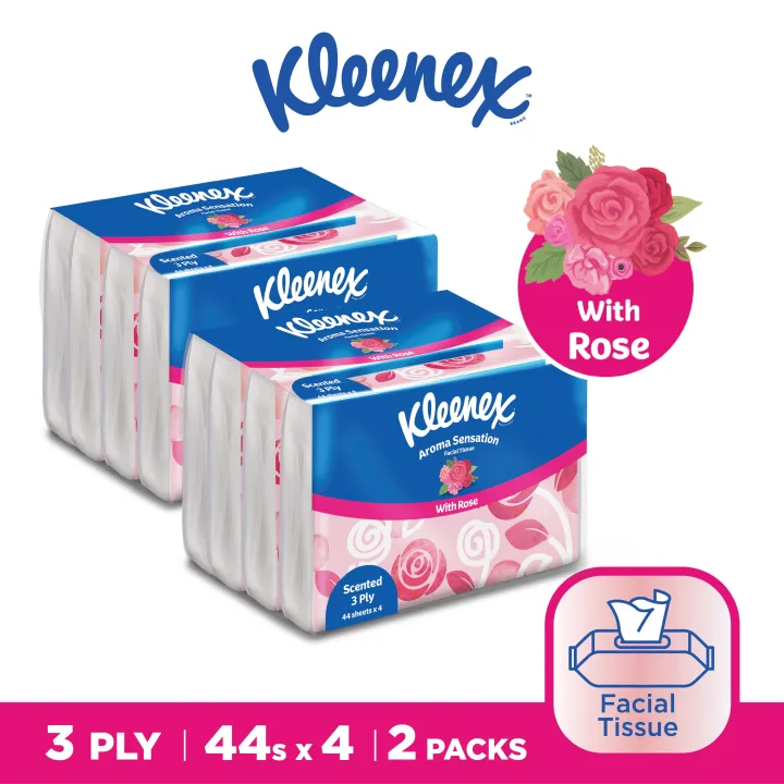 Kleenex Facial Tissue Rose Aroma 3 Ply 44s x 4 Packs Bundle 2 Packs ...
