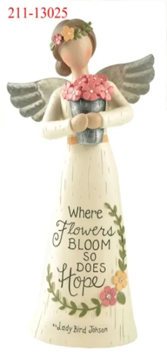Blossom Bucket 8-1/4" inch ht. COUNTRY Angel Figurine with FLOWERS ...
