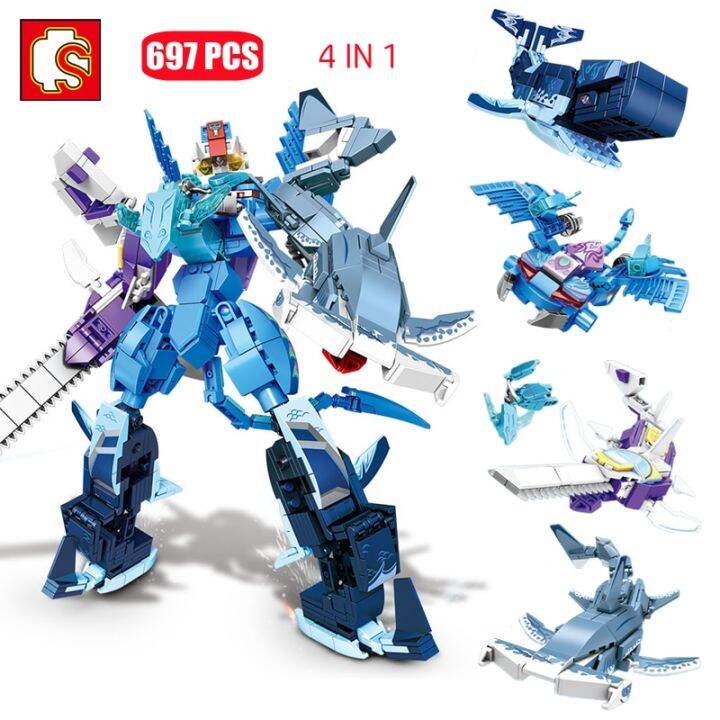 SEMBO 4IN1 Creative Robot Transforming Mecha Building Blocks MOC Deep ...