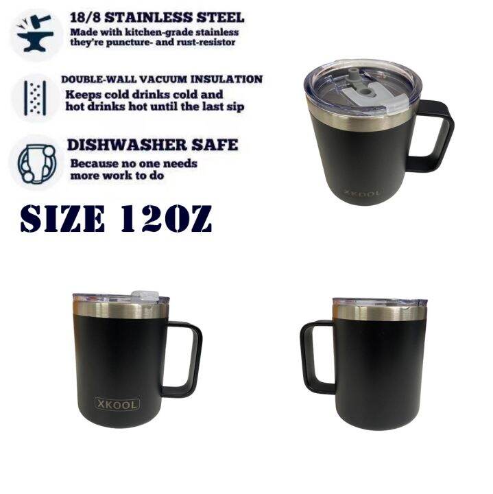 Xkool แก้วน้ำ12oz/380ml มาพร้อมหูจับ สีพื้นเก็บอุณหภูมิความเย็น,ร้อน สีพื้นแบบหนา เนื้อแก้วเป็น ...