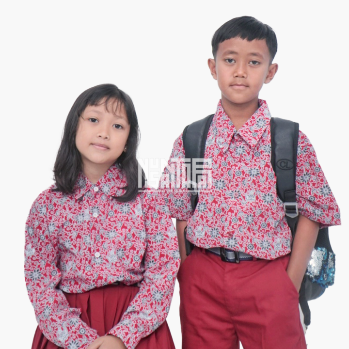 Baju Batik Anak Sekolah Nasional Motif Bunga Rampe Merah | Lazada Indonesia