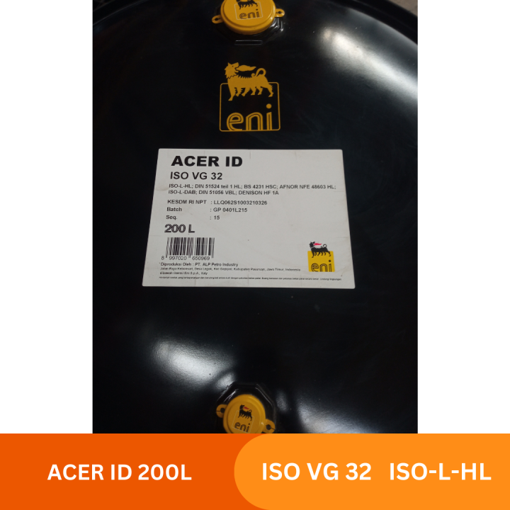 OIL ENI ACER ID 32 ISO VG 32 ISO-L-HL 200L DRUM OIL oli | Lazada Indonesia