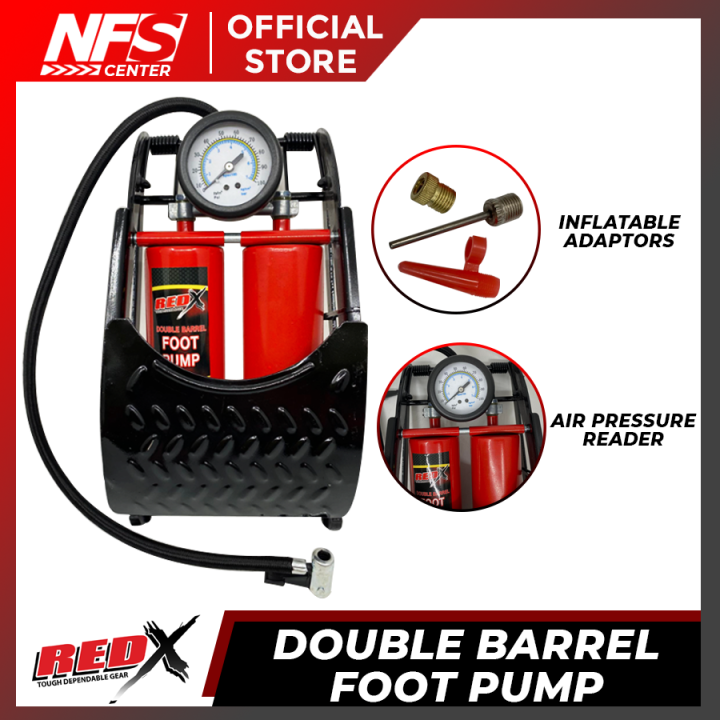 RED X SUPER SERIES HEAVY DUTY METAL DOUBLE BARREL FOOT PUMP 2X FASTER ...