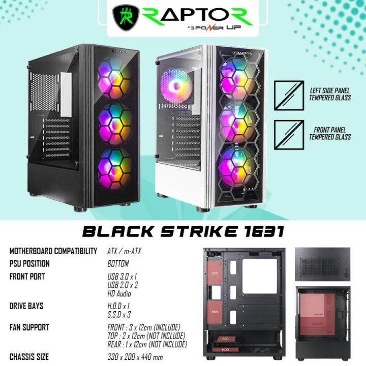 Casing Gaming Power Up Raptor Strike 1631 Free 3 Fan RGB ATX | Lazada Indonesia
