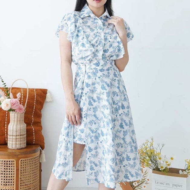 One Set Over Skirt Rok Kancing Sambung Dress Renda Rempel Kerah Vintage ...