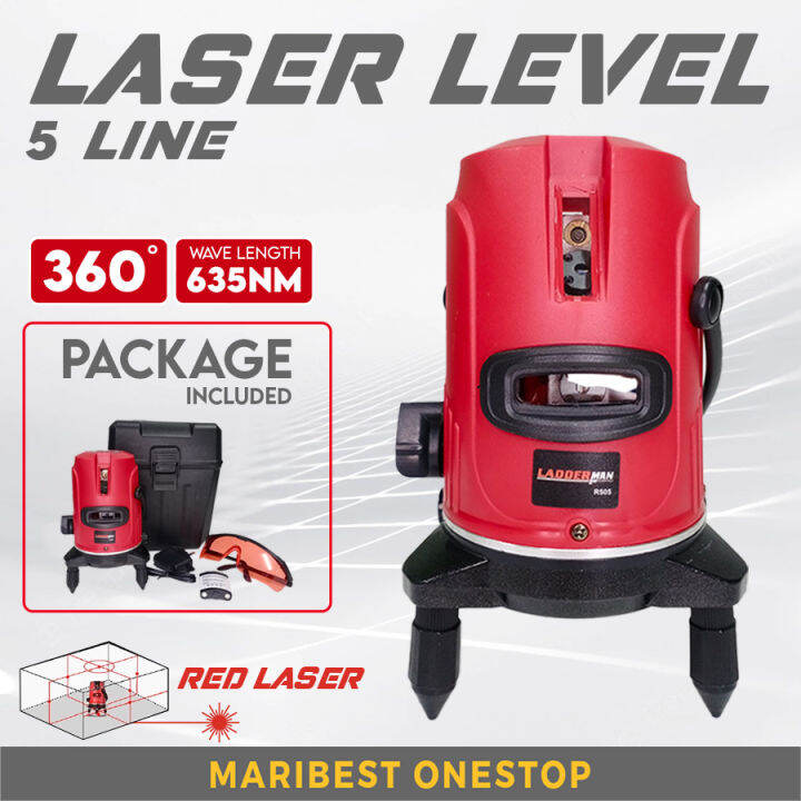 RED LASER 5 LINES 6 POINT ADJUSTABLE LASER LEVEL 360° ROTARY INDOOR ...