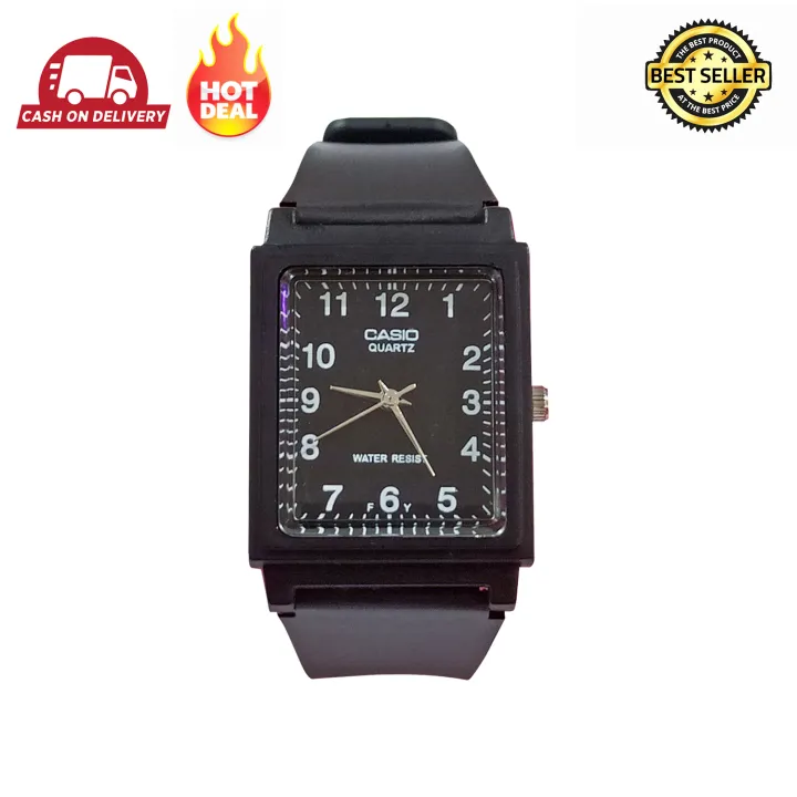 Casio Quartz Rectangular All Black Resin Strap Watch for Men | Lazada PH