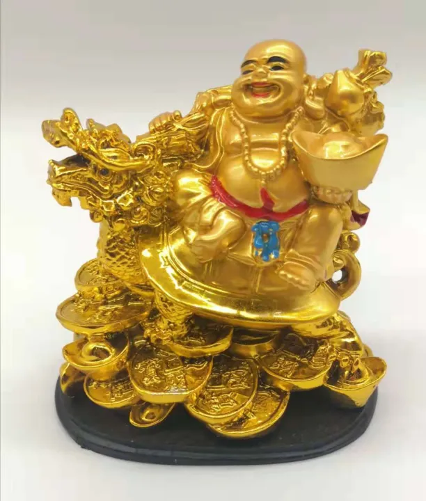 Golden Laughing Buddha Seated on Dragon Turtle. | Lazada PH