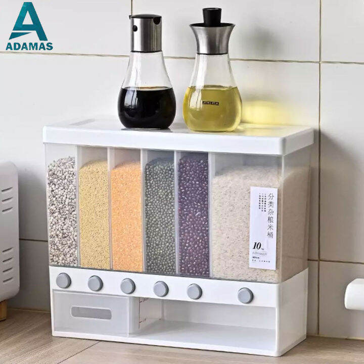 10KG Wall-Mounted Seperated Grain Rice Bucket Storage Tank Organizer ...