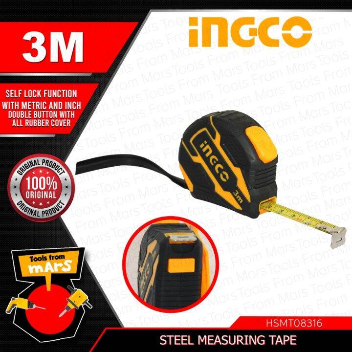 INGCO Self Locking Steel Measuring Tape 3M 16mm HSMT08316 •TFM• HT2 | Lazada PH