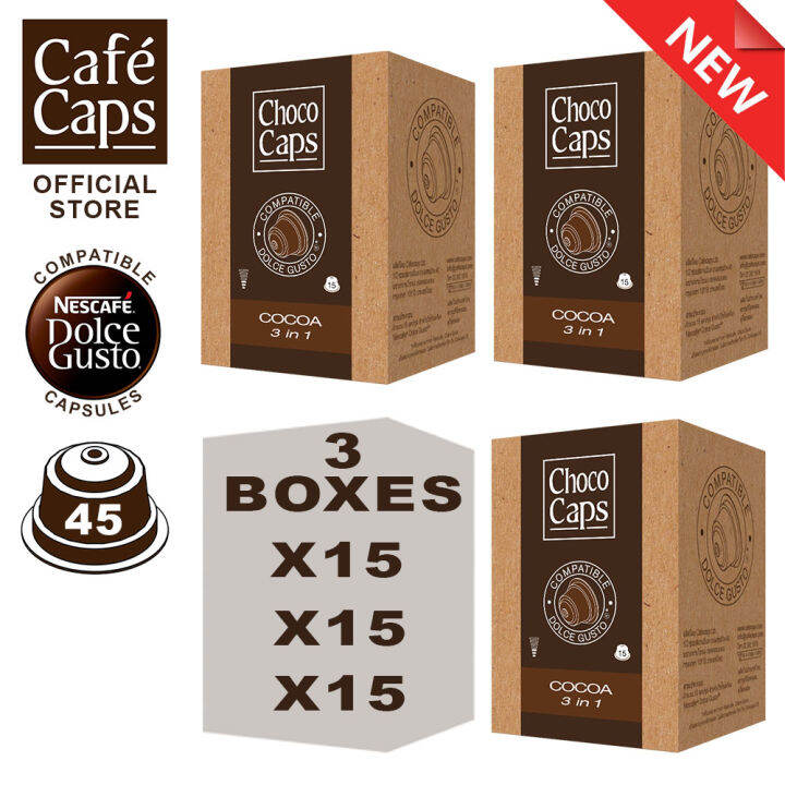 ChocoCaps - Cocoa 3 in 1 Dolce Gusto Capsule Compatible (3 Box X15 ...