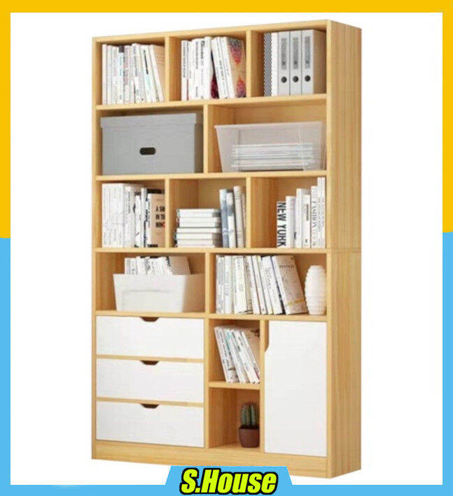 Bookshelf Cabinet Cupboard Rack Drawer Wood Book Rak Kabinet Fail Buku ...