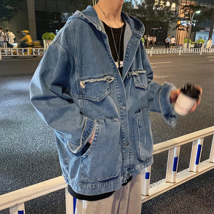 Autumn Winter 2022 Teenager Hooded Coat Male Ruffian Cowboy Coat Korean ...