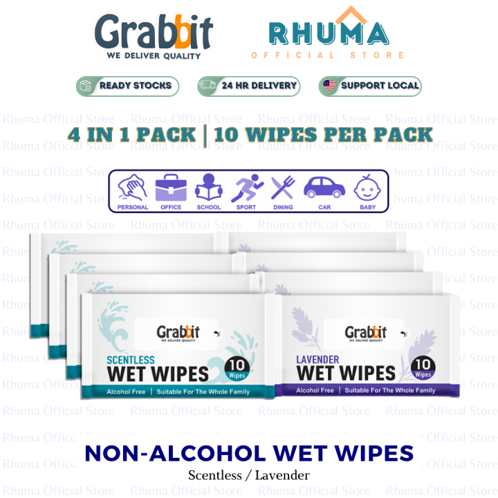 *RHUMA* GRABBIT WET WIPES NON ALCOHOL BABY WIPES BABY WET TISSUE 10 ...