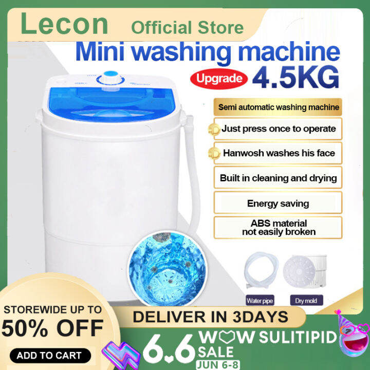 Lecon Washing machine (4.5KG) with dryer, semi-automatic mini washing ...