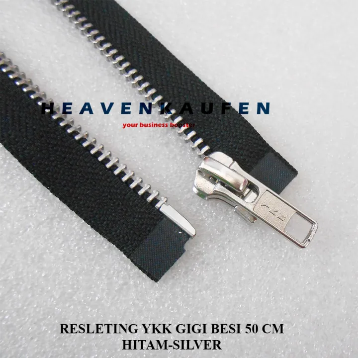 Resleting Zipper YKK 50 cm / 20 inch Type Gigi Besi Metal Warna Hitam - Silver Open End Buka ...