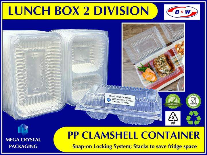 Microwavable Plastic Clamshell Containers CB 2D Lunch Box 2 Division ...