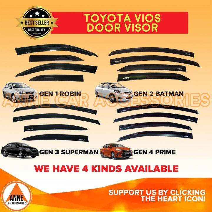 Toyota Vios Door Visor Gen1 Gen2 Gen3 Gen4 OEM Rain Guard Window Visor ...
