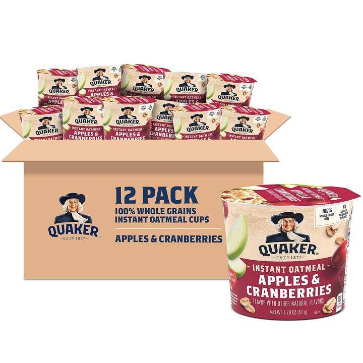 Quaker Instant Oatmeal Express Cups, Apples & Cranberries, 12 Count ...