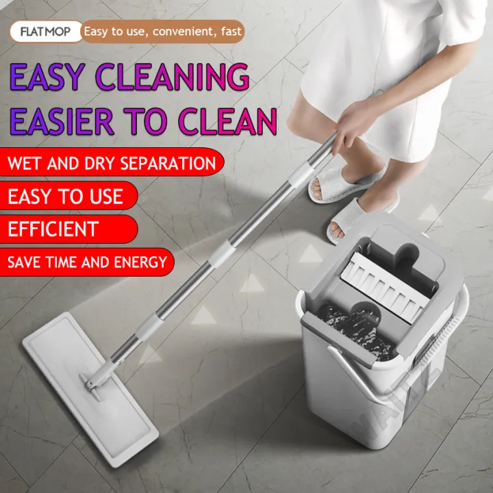 Floor Cleaner Carbon Fiber Dust Mops 360 Rotating Flat Tank Mop With ...
