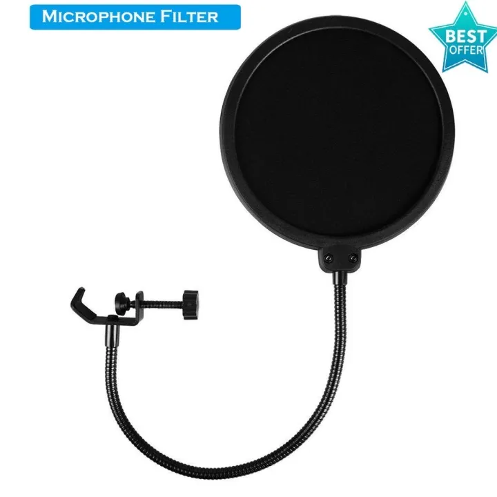 Studio Microphone Pop Filter Shield Screen with Stand Clip , Round ...