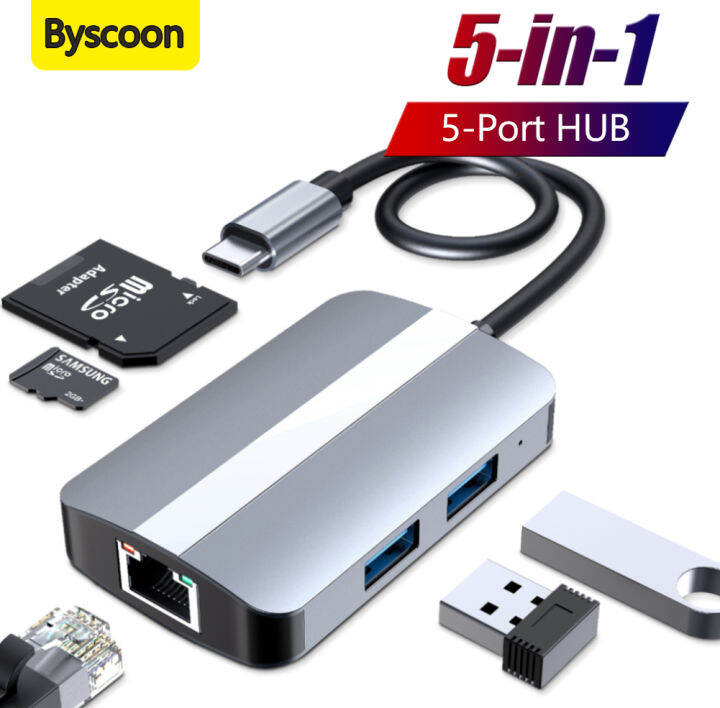Byscoon USB C Hub To Rj45 100Mbps Network Port PD 3.0 5Gbps TF SD Card ...