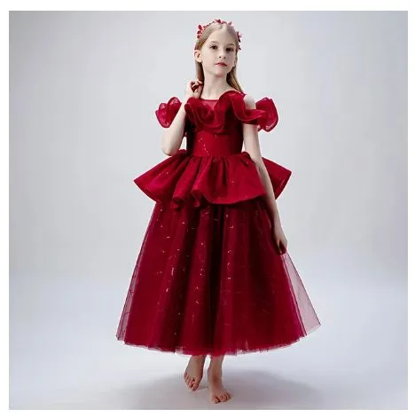 Gaun Anak New 2021 Red Tulle Girl Kids Gaun Pengantin Appliques Komuni ...