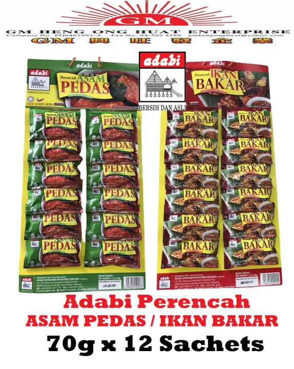 Adabi Perencah Ikan Bakar / Asam Pedas Papan 70g x 12 Sachets | Lazada